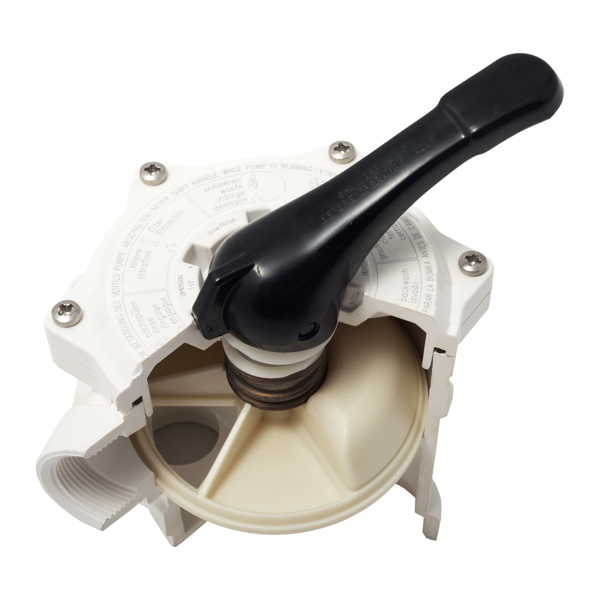Peraqua | Back wash valve V6 ND SM10 3 1½" ABS white BSP thread, Top ...