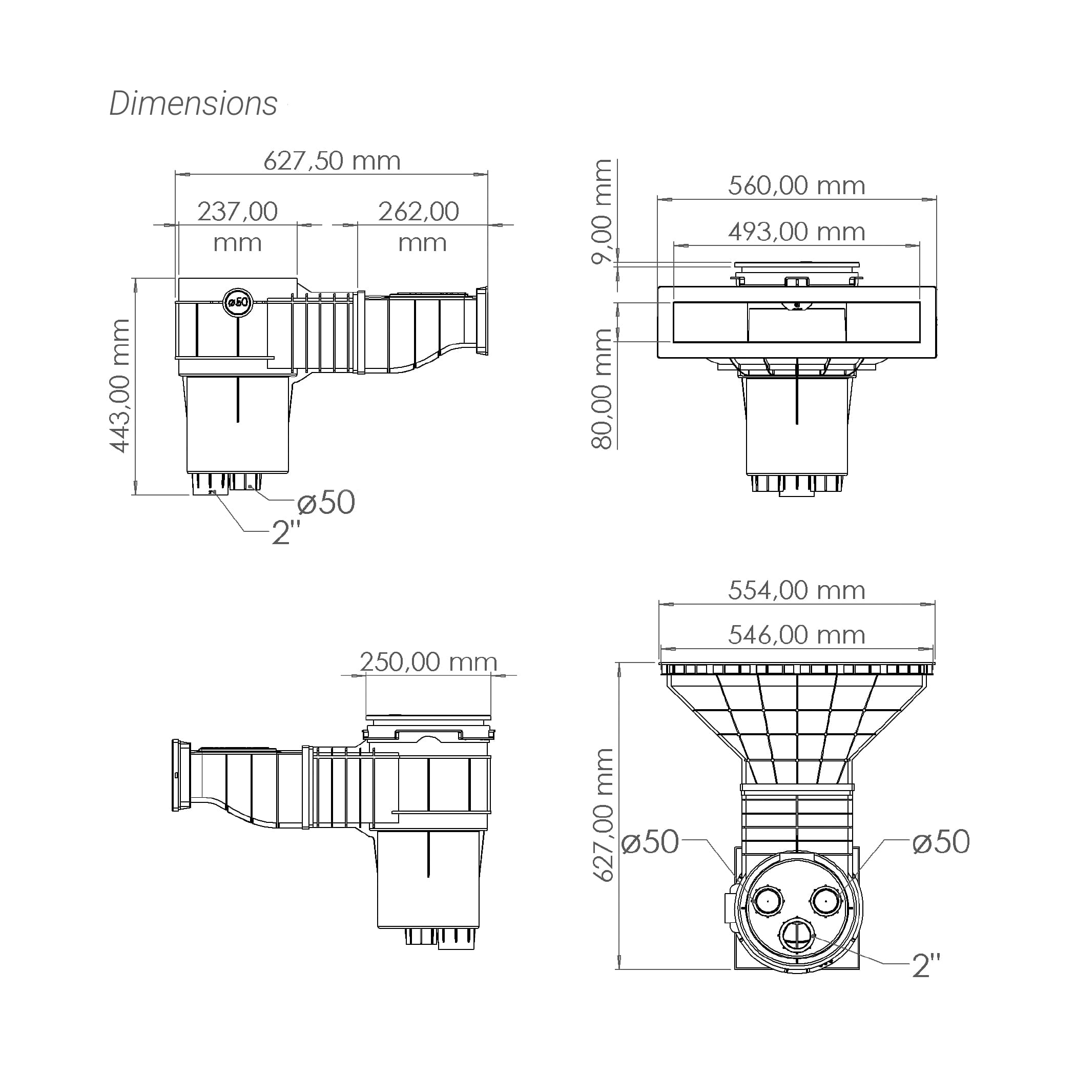 Peraqua | Smart high water level skimmer High500, ABS, grey, with brass ...